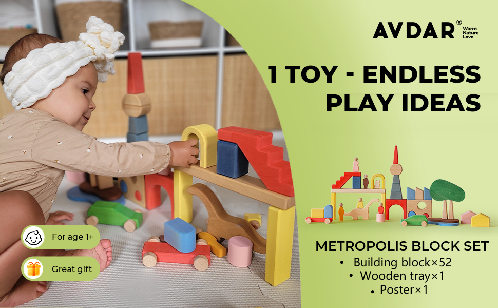Amazon.com: AVDAR Large Wooden Building Blocks for Toddlers, Exclusive Designed Metropolis ...