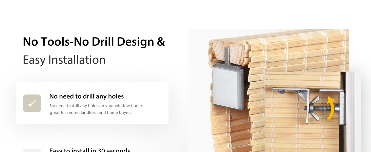 Amazon.com: LazBlinds No Tools No Drill Cordless Bamboo Roman Shades ...