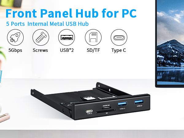 Mua BYEASY Front Panel USB 3.0 Hub, 5 Ports 3.5 Inches Internal Metal USB Hub with 2 USB 3.0 ...