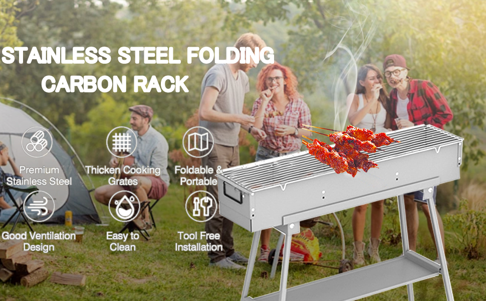 Amazon.com: Portable Charcoal Grills, Stainless Steel BBQ Grill with Foldable Stand Adjustable ...