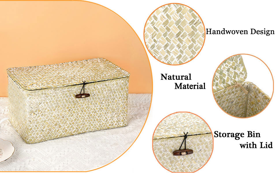 Amazon.com: Hipiwe Seagrass Storage Basket Bins with Lid, Handwoven ...