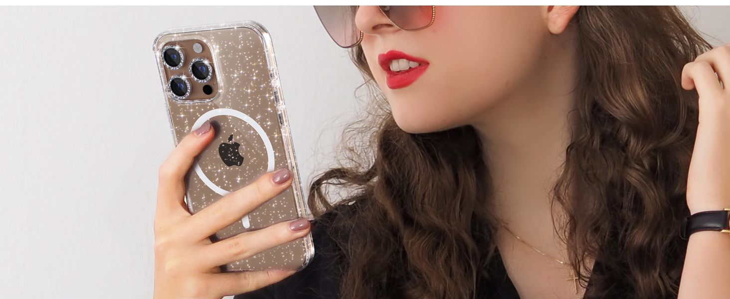 Amazon.com: Choiche for iPhone 16 Pro Max Case Magnetic, Women Clear Glitter Bling Sparkly Case ...
