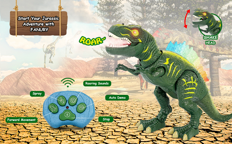 FANURY Dinosaur Toys, Remote Control Dinosaur Toys for Boys, LED Light Up Walking Roaring ...