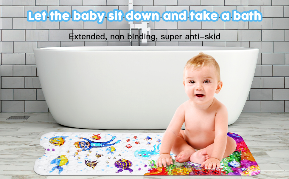 Amazon.com: Secopad Kids Bath Mat for Tub Non Slip, 40 X 16 Inch Large Anti Slip Cartoon Toddler ...