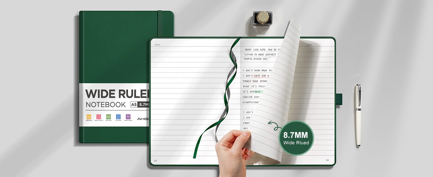 Amazon.com : AHGXG Wide Ruled Notebook for School - Lined Journal for ...