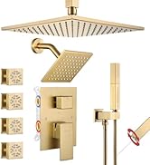 VANFOXLE Thermostatic Shower Faucet Set Brushed Gold Shower System,Push Button Diverter Shower ...