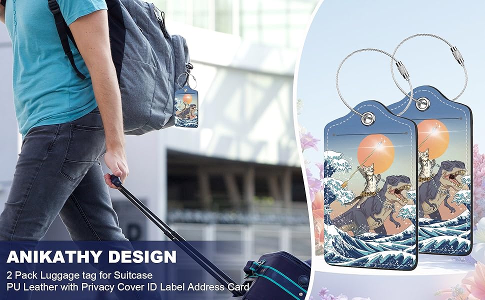 Amazon.com | 2 Pcs Luggage Tags for Suitcase, Cute Unique PU Leather Travel Bag Tag with Privacy ...