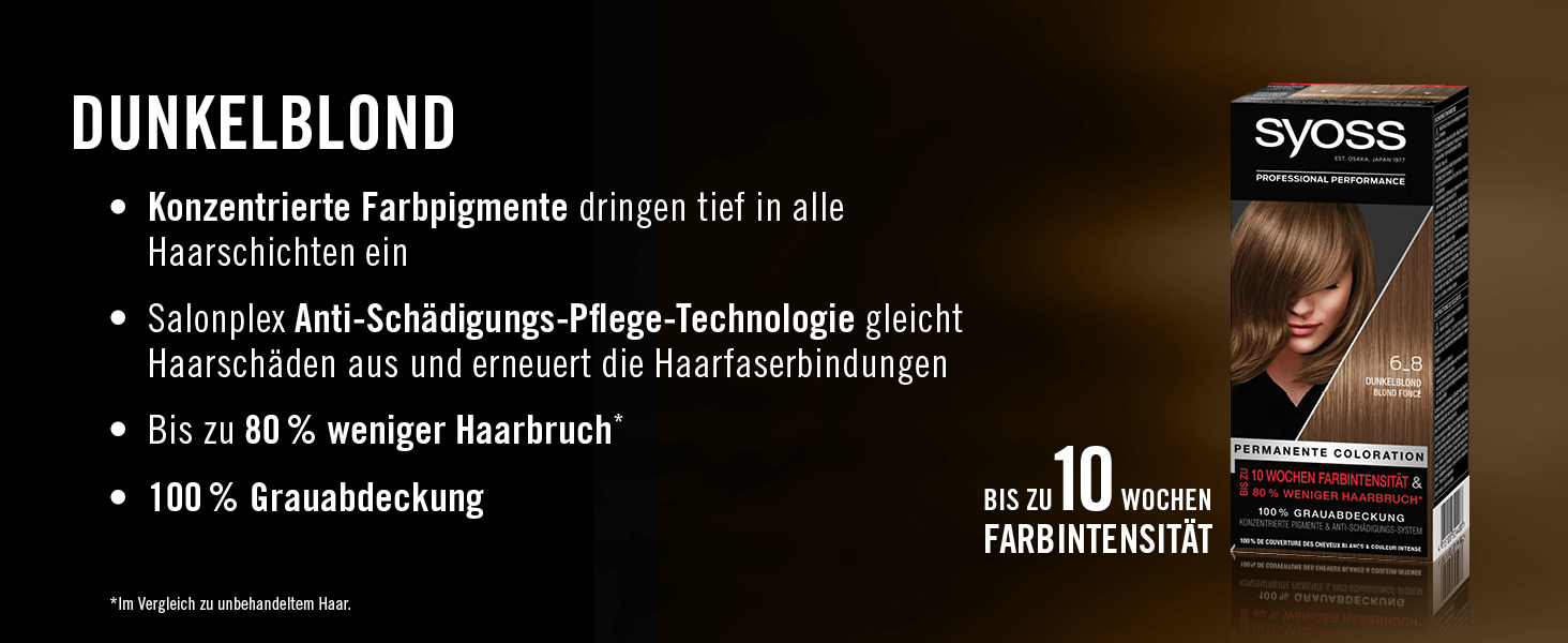 Syoss Color Coloration 6_8 Dunkelblond Stufe 3 (3 x 115 ml), permanente Haarfarbe für bis zu 10 ...