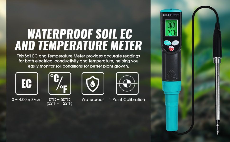 Amazon.com: 2 in 1 EC & Temperature Meter, Digital EC Meter for Soil with IP67 Waterproof ...