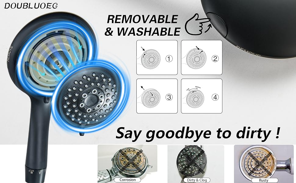 DOUBLUOEG Dual Shower Head for Couples with 5 Spray Modes High Pressure Double Tandem Shower ...