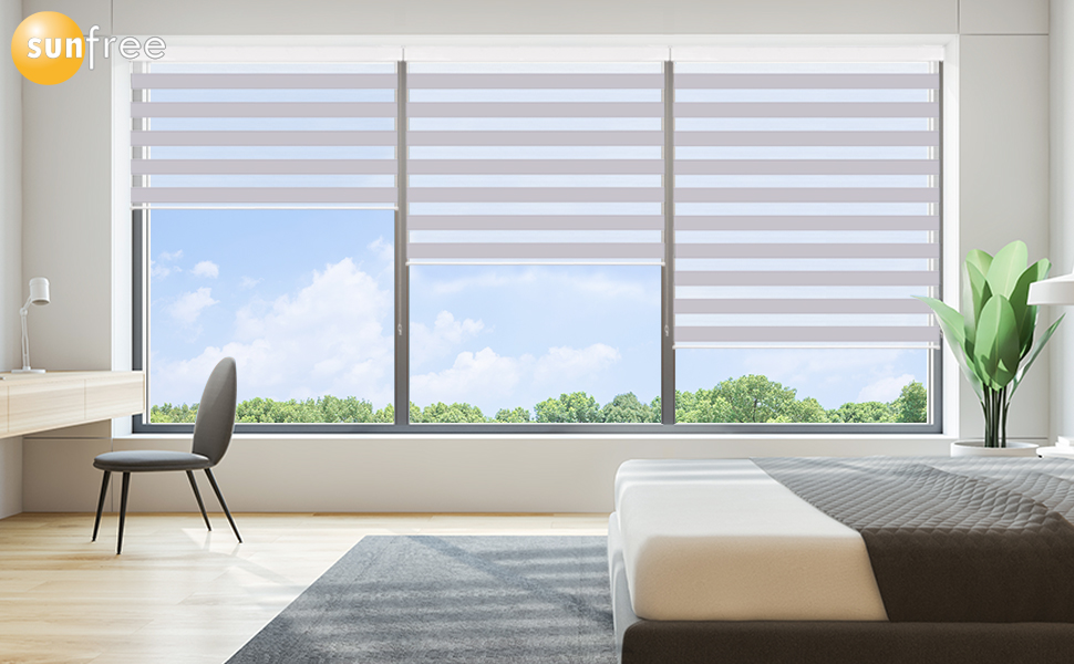 Amazon.com: SUNFREE Zebra Blinds Dual Roller Shades for Windows, Zebra Shade Light Control ...