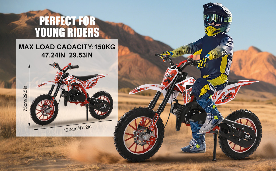 balurukt 49cc Kids Dirt Bike, 2-Stroke Gas Power Motocross Off-Road Tires Shock Absorption ...
