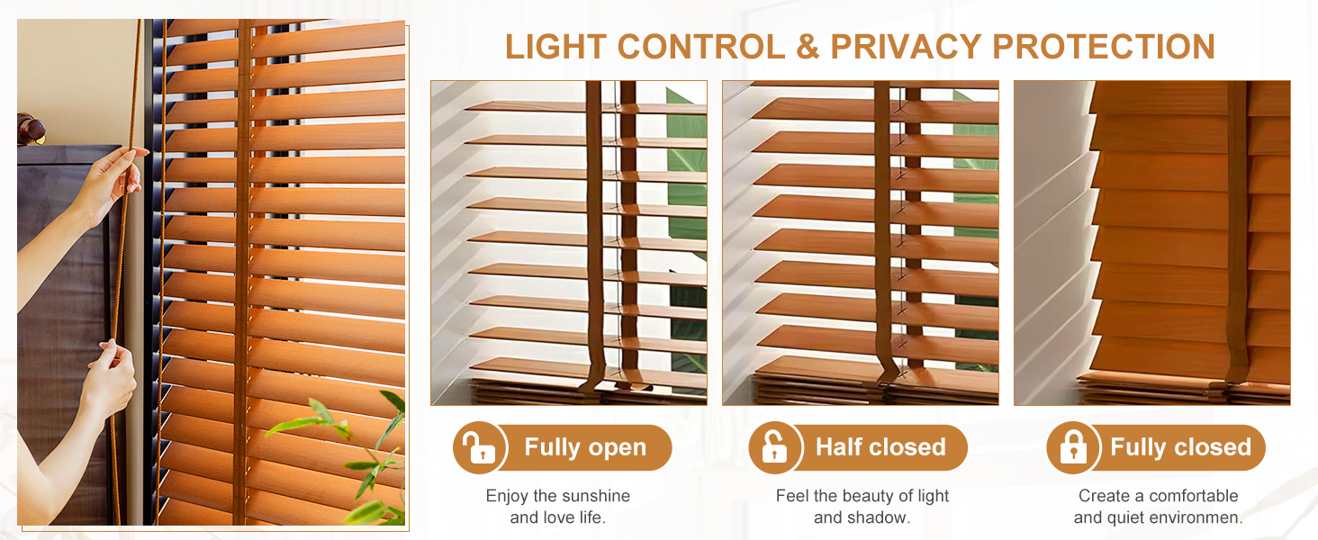 Amazon.com: 2" Slats Wood Blinds for Indoor Windows: Wooden Blackout ...