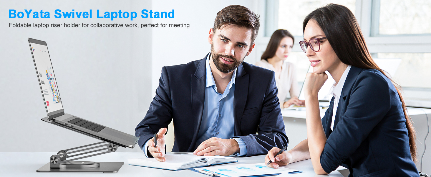 BoYata Laptop Stand for Desk, Adjustable Computer Stand with 360° Rotating Base, Ergonomic ...