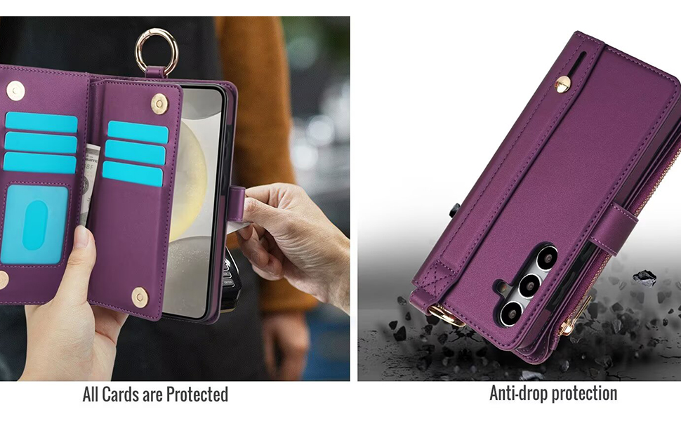 Amazon.com: LBYZCASE for Samsung Galaxy S24 FE Crossbody Wallet with Zipper Credit Card Holder ...