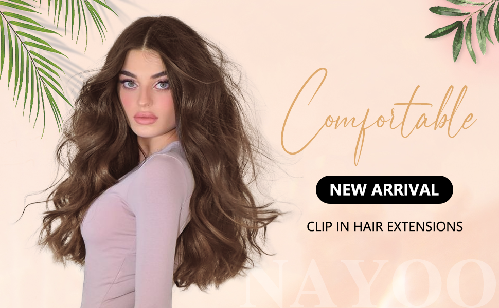 Amazon.com : NAYOO Clip in Hair Extensions for Women 20 Inch Long Wavy Curly Chestnut Brown Hair ...