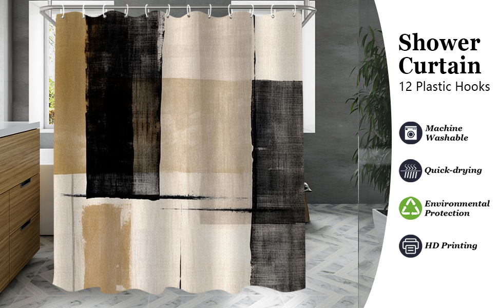 Amazon.com: TIYAANDSY Oil Painting Abstract Shower Curtain for Bathroom, Black White Brown Boho ...