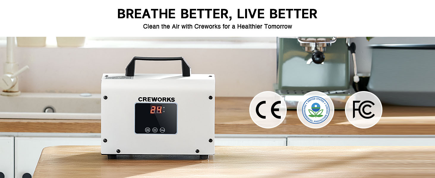 Amazon.com: CREWORKS Digital Ozone Generator, 5000 mg/h High Capacity Ozone Machine for Car Home ...