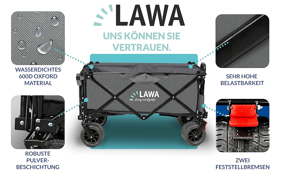 Bollerwagen faltbar mit Bremse Handwagen zum ziehen Transportwagen klappbar breite Reifen bis ...