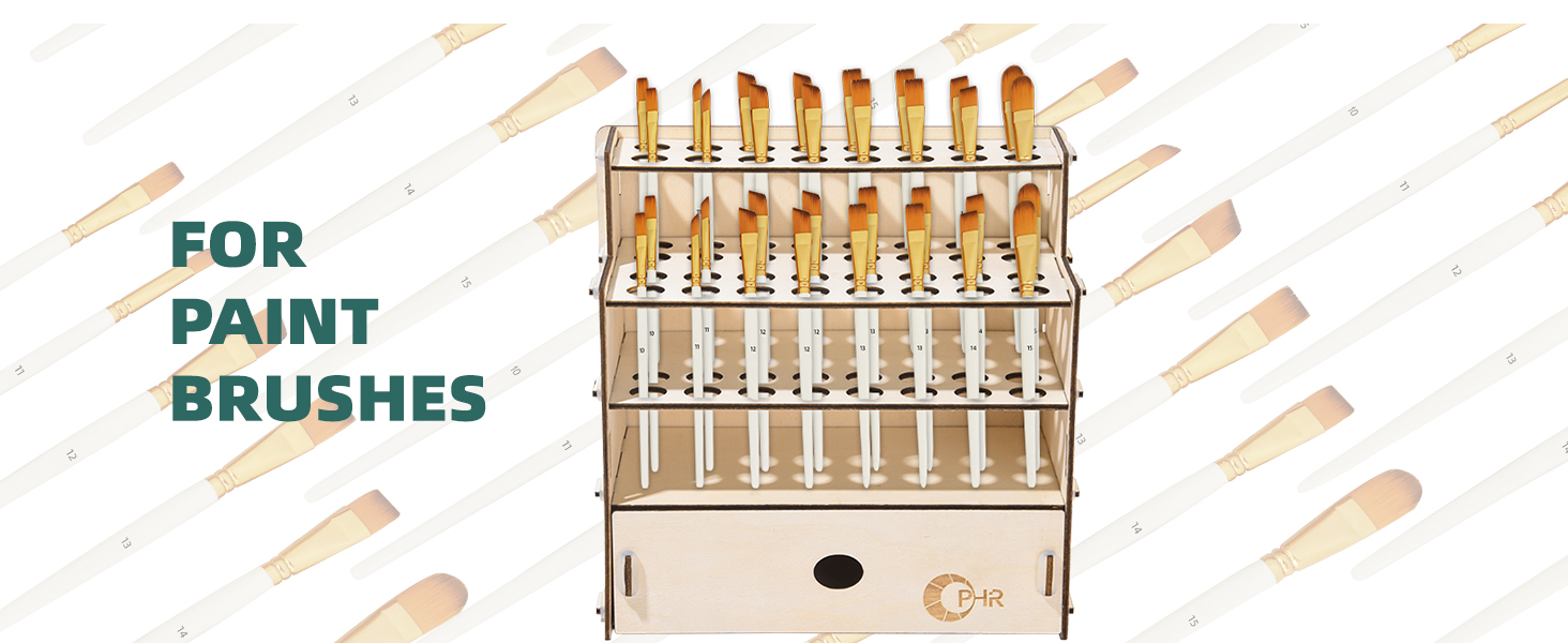 Amazon.com: OPHIR 32 Holes Wooden Paint Brush Organizers & Holders with A Drawer Cabinet for ...