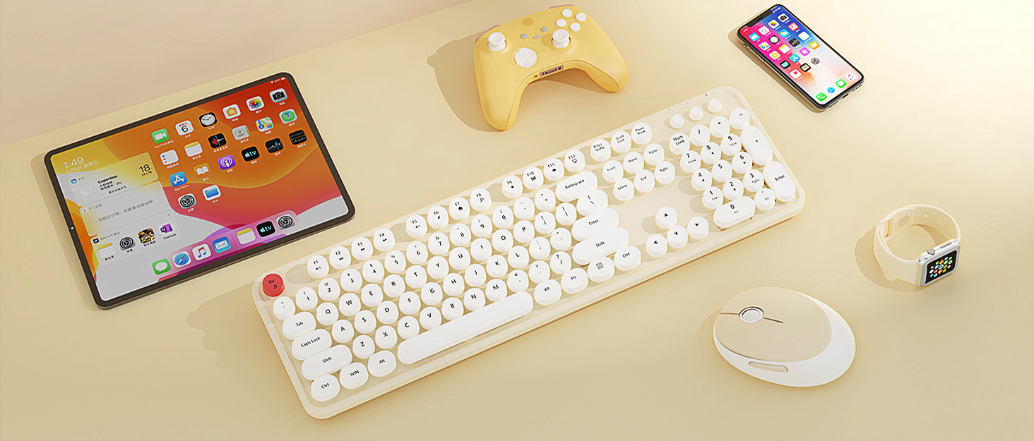 Hotfox Wireless Keyboard And Mouse Combo Full Size Retro