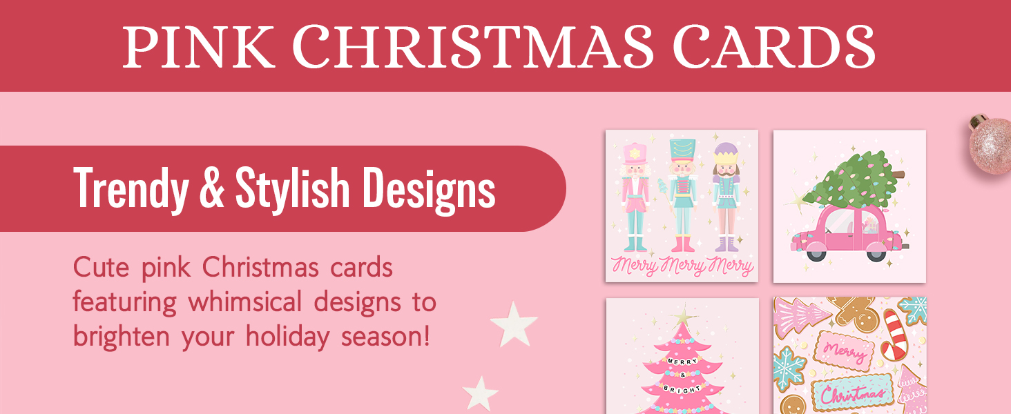 Amazon.com : Honeyplum Pink Christmas Cards - Fun, Stylish, and Cute Merry Christmas Boxed ...