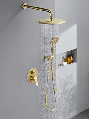 Brushed Gold Shower System with Rain Shower and Handheld, High Pressure 10 Inch Gold Shower ...