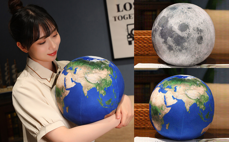 Amazon.com: Beeyybuy 10 inch 2 pcs Moon Pillow+Earth Pillow Plush Toy Earth and Moon Stuffed Toy ...