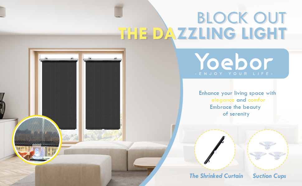 Amazon.com: Yoebor No Drill Blackout Blind Shade with 3 Suction Cups, Temporary Portable Roller ...