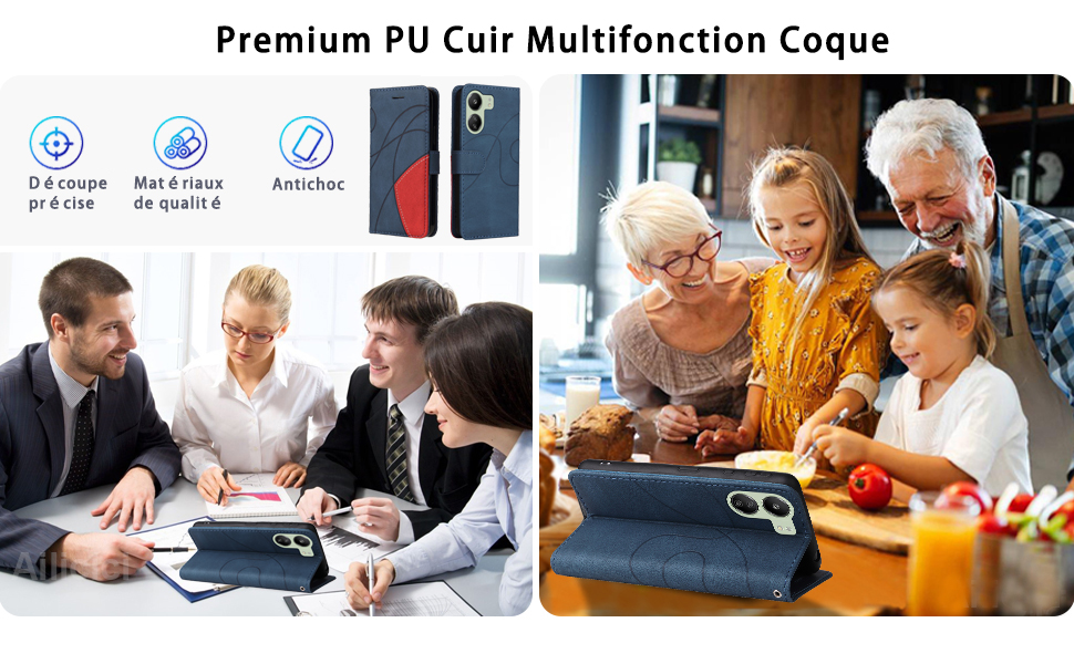 FHSYCR Coque pour Xiaomi Redmi 13C / Poco C65, avec 1 Pièces Verre Trempé, Premium PU Cuir ...