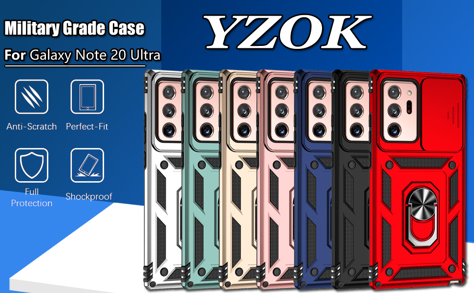 Amazon.com: YZOK for Note 20 Ultra Case,with Camera Lens Cover HD Screen Protector,[Military ...