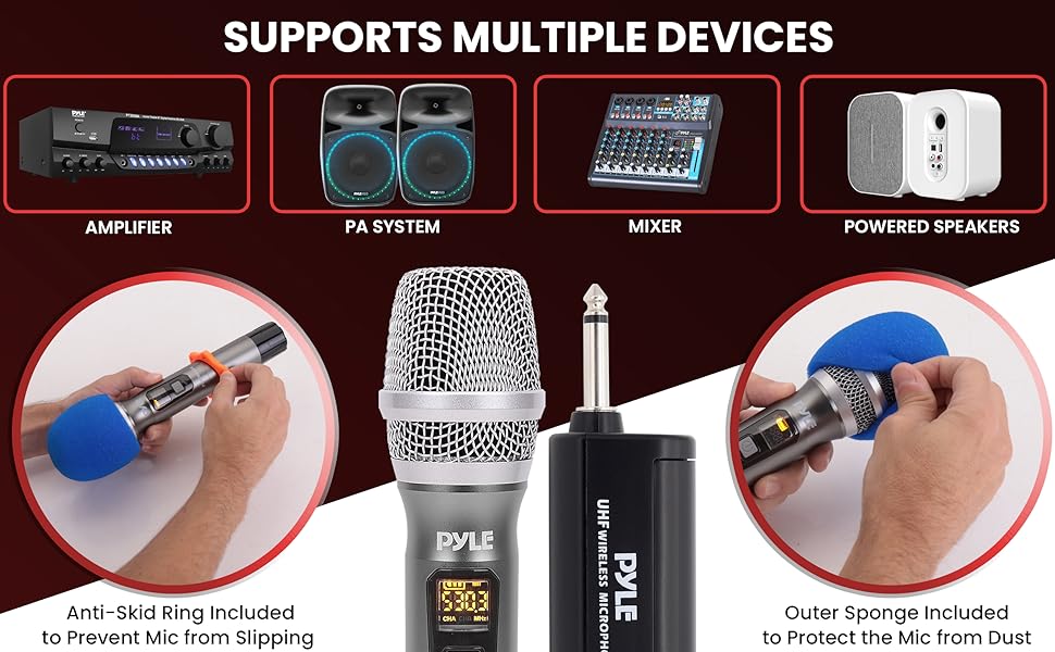 Amazon.com: Pyle Dual UHF Wireless Microphone System - Professional Handheld Dynamic Cordless ...