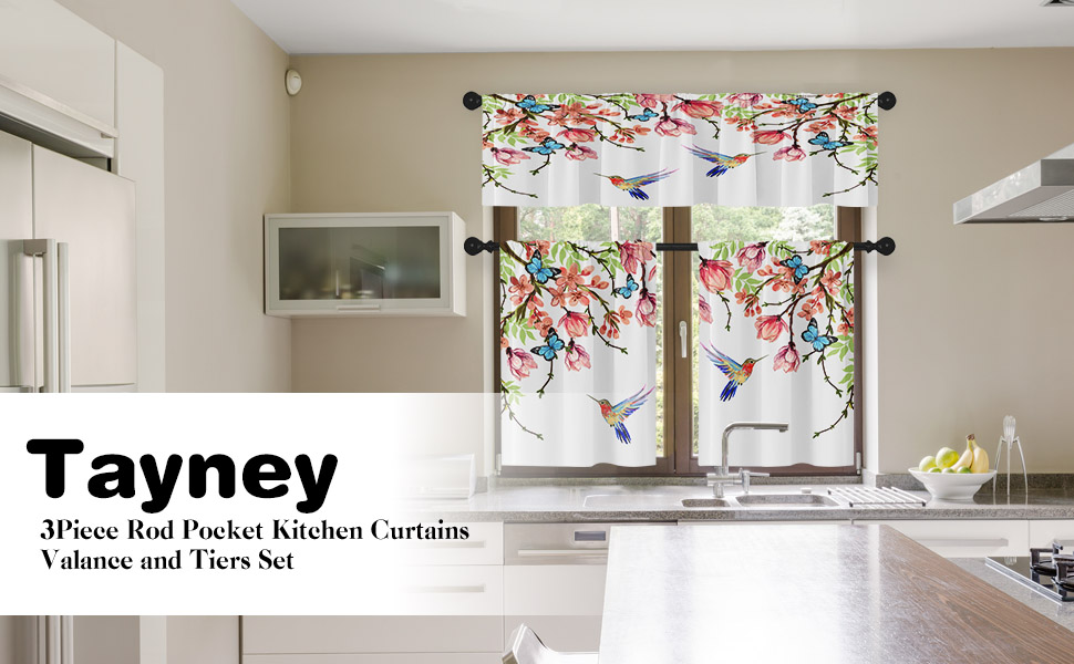 Amazon.com: Tayney Flower and Bird Kitchen Curtains Spring Butterfly Window Curtains and ...