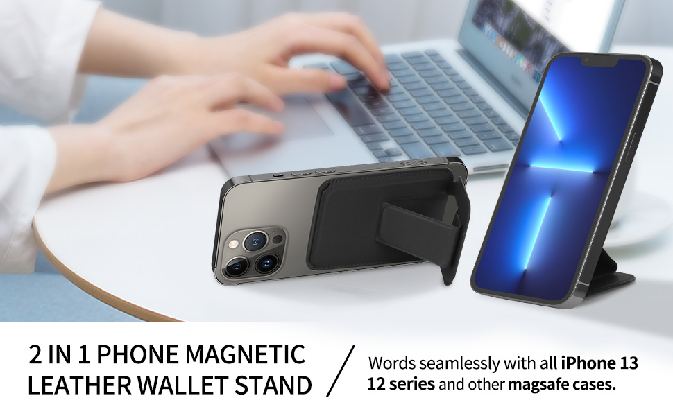 Amazon.com: Mhvewi Magnetic Wallet Stand Compatible with iPhone 15/14/13/12 Series & Magsafe ...