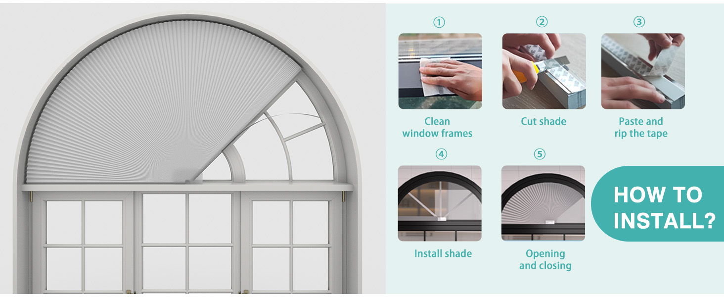 Amazon.com: Changshade Arch Window Shades Blackout,Half Moon(Radius:36") Blackout Pleated Window ...