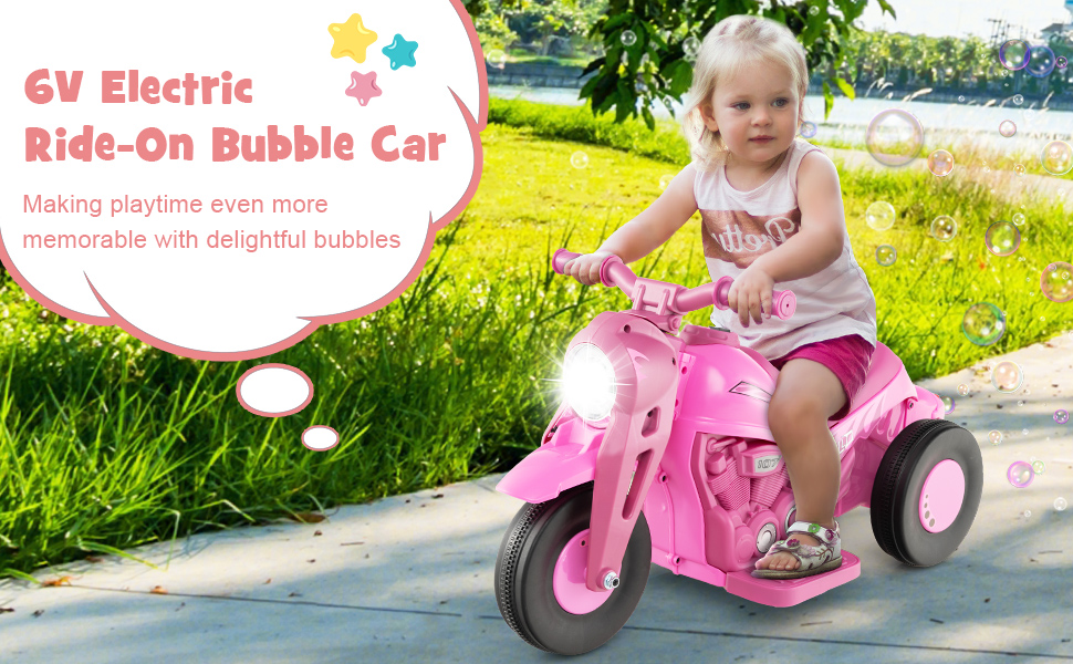 Amazon.com: HONEY JOY Pink Ride On Motorcycle, 6V Toddler Motorcycle with Bubble Maker, LED ...