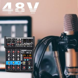 BOMGE 4 Channel mini DJ Audio Sound Mixer Interface with MP3、 USB, Bluetooth, Stereo Recording ...