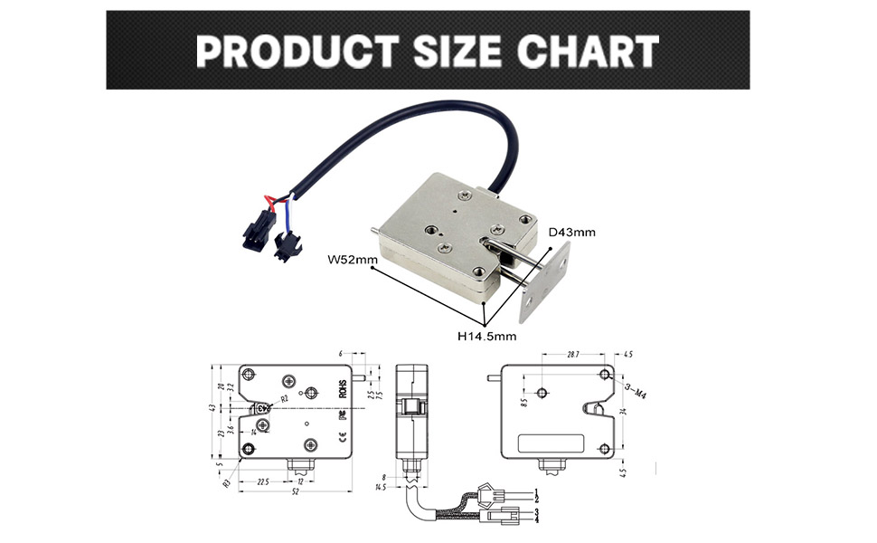 KERONG DC 12V/24V Zinc Alloy Mini Electromagnetic Lock Keyless Hidden Electronic Lock for Locker ...