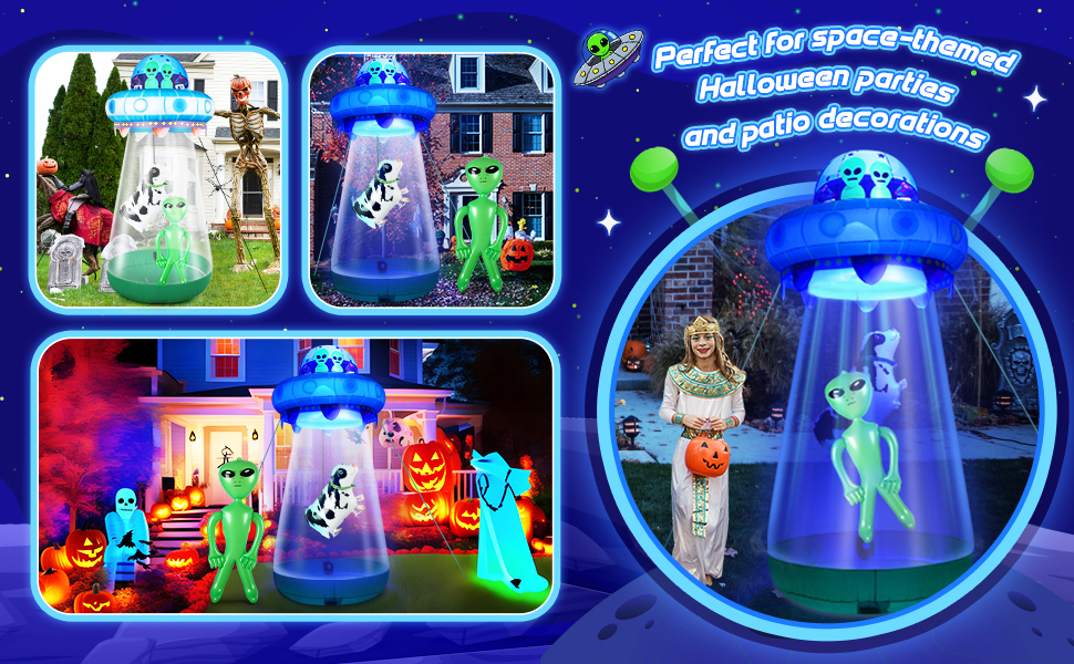 Amazon.com: Lunmon 9 FT Halloween UFO Cow Alien Inflatable Yard Decor with LED Blow Up ...