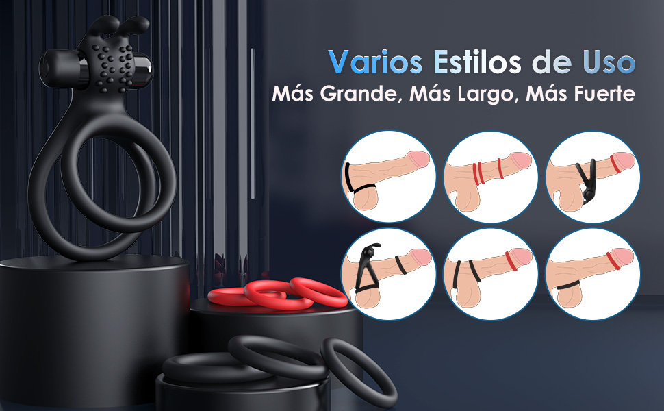 Anillo Vibradorador Pene, Doble Anillo Pene Masculino con Vibrador, Juego de 7 Cockringe ...