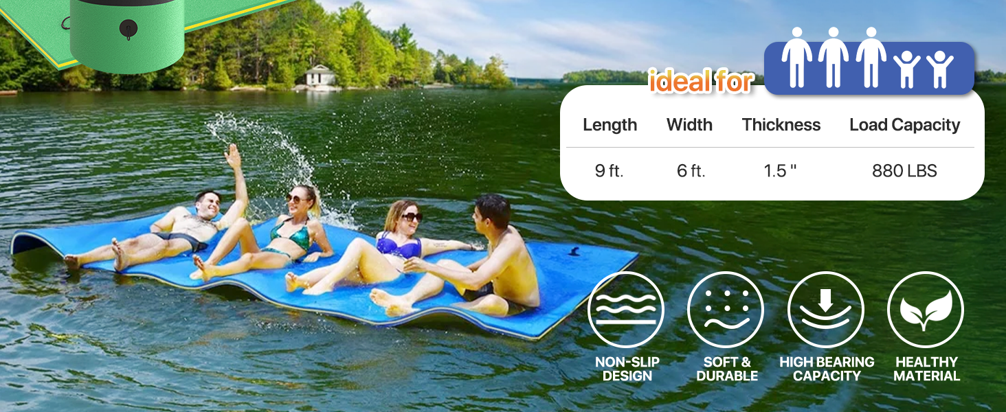 Amazon.com: MADOG 9 x 6 Ft Outdoor Floating Water Mat for Adult Beach ...