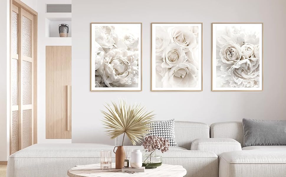 Amazon.de: Trayosin 3er Set Premium Poster Pfingstrose Weiße Blumen,Bilder Wohnzimmer Deko ...