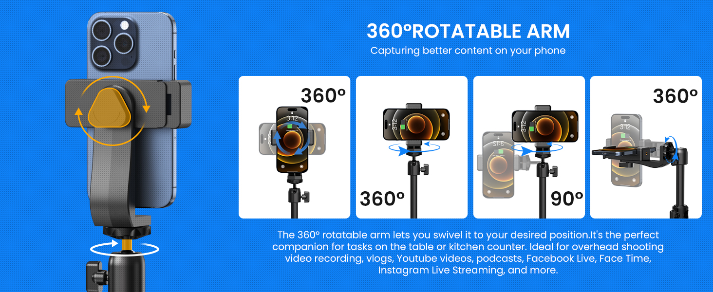 Amazon.com: 70" Phone Tripod & Selfie Stick, Horizontal Overhead Tripod, Extendable Camera Cell ...