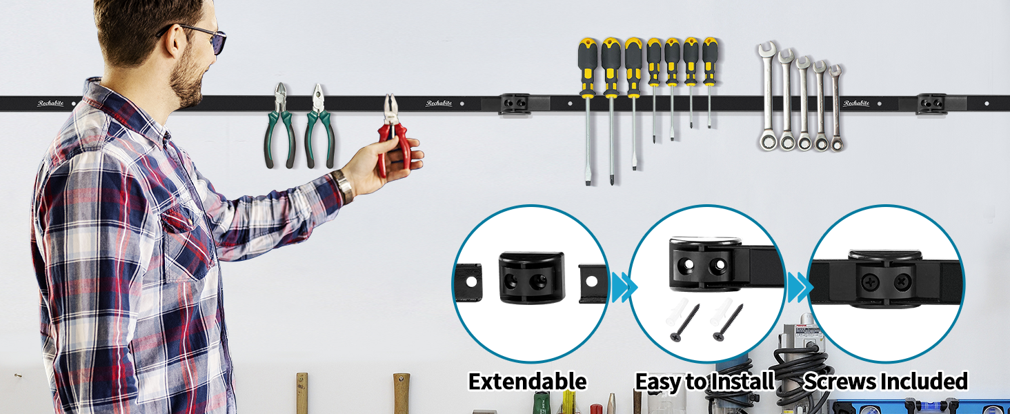 Amazon.com: Rechabite 6 Pieces 18" Magnetic Tool Holder Strip, Black Magnet Bar, Metal Tool ...