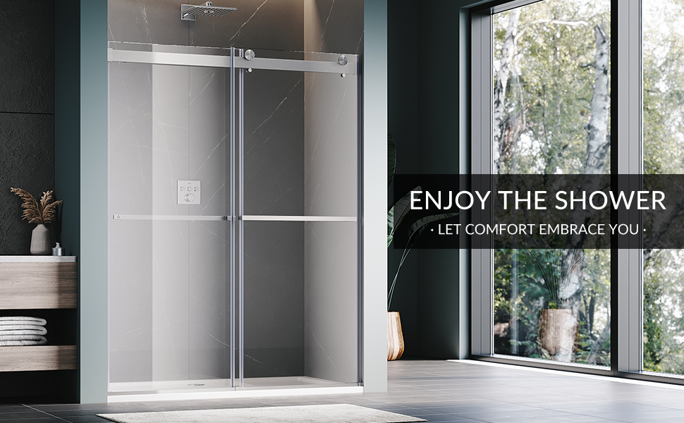 ELEGANT Frameless Shower Door 60'' W x 72'' H Double Sliding Shower Door with with 3/8" Clear ...