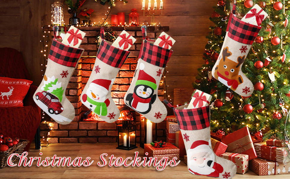 Christmas Stockings Set of 5, Large 18’’ Xmas Stockings Fireplace ...