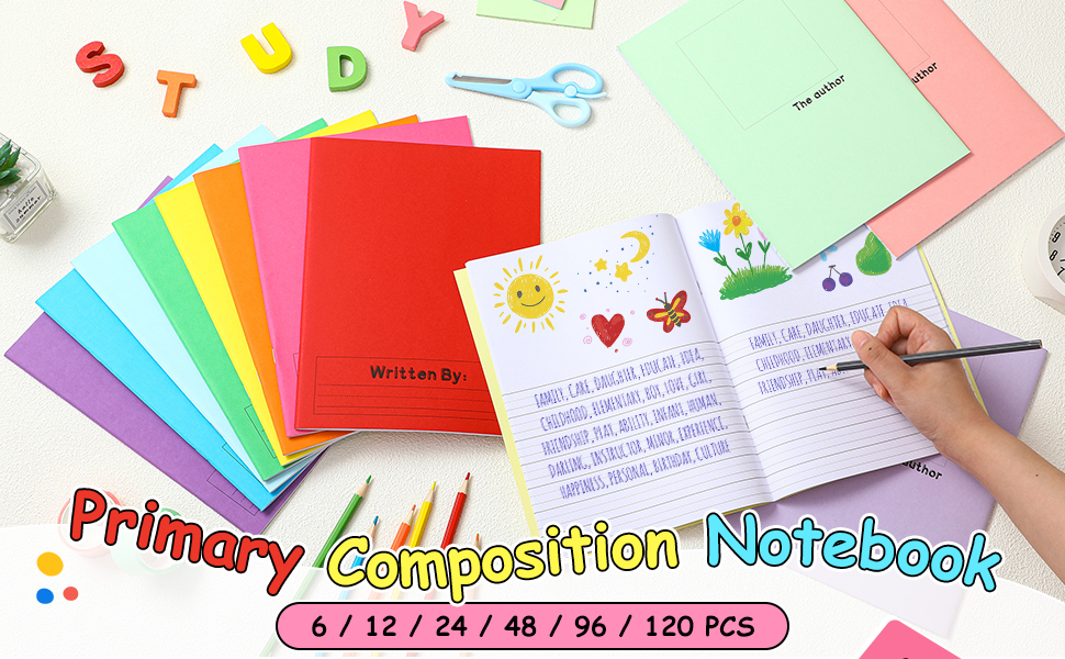 Amazon.com : Henoyso 12 Pcs Primary Composition Notebook K-2 9 3/4 x 7 1/2 Inch Blank Writing ...
