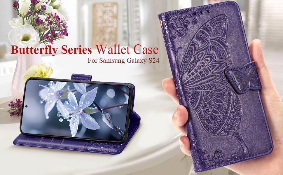 Amazon.com: KRHGEIK for Samsung Galaxy S24 Case Wallet,Women Flip Folio Butterfly Embossed PU ...