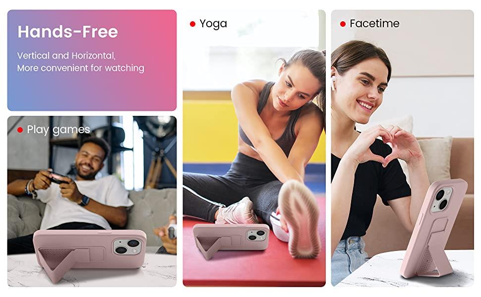 Amazon.com: LAUDTEC Silicone iPhone 14 (6.1")case with Stand/Kickstand,Vertical and Horizontal ...