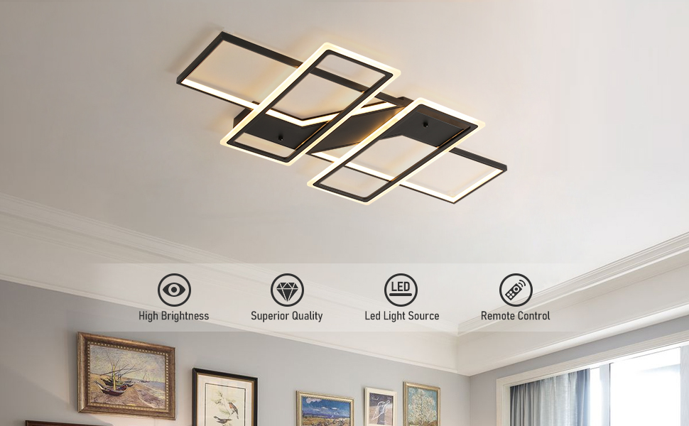 Telancy Modern LED Ceiling Light Black Square Flush Mount Ceiling Lamp Remote Control Dimmable ...
